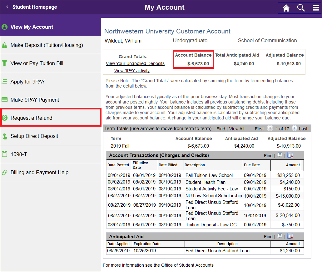 Request a Refund: Student Enterprise Systems - Northwestern University