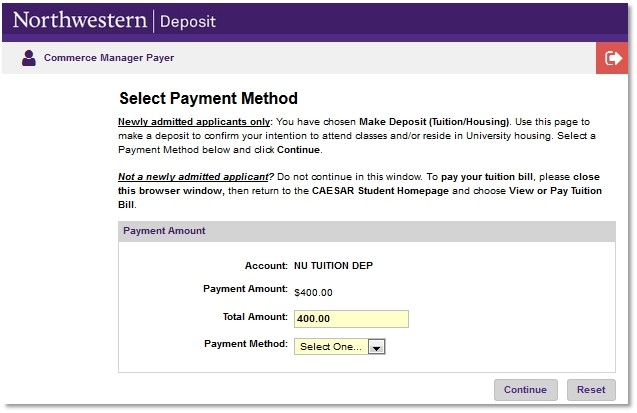 Making Tuition Deposits: Student Enterprise Systems - Northwestern ...